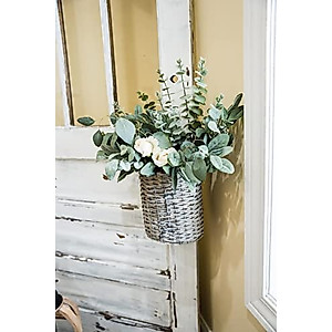 AuldHome Wall Hanging Baskets (Set of 2, Gray); Woven Wicker Rustic Farmhouse Gray Washed Door Baskets, Small and Medium Size