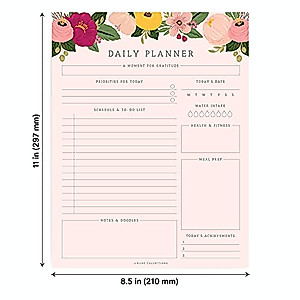 Bliss Collections Daily Planner, Blush Floral, Calendar, Organizer, Scheduler, Productivity Tracker, Meal Prep, Organize Tasks, Goals, Notes, To-Do Lists, 8.5"x11" Undated Tear-Off Sheets (50 Sheets)