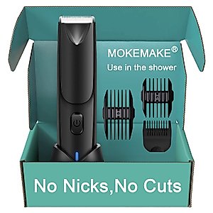 MOKEMAKE Men's Body Hair Trimmer - Electric Razor Shavers, Waterproof, IPX7, for Pubic Hair Trimming, with Charging Dock