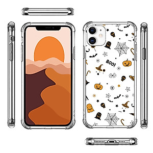 Halloween Phone Case for iPhone 13 Pro Max,iPhone 13 Pro,iPhone 13,iPhone 13 Mini, Cute Ghost Pumpkin Bat Spiderweb Pattern Protective Shockproof Slim Transparent Silicone Basic Case Cover