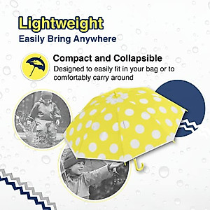The Weather Station Children's Mini Manual Rain Umbrella, Fiberglass, Windproof, Lightweight, and Packable for Travel, Full 32 Inch Arc, Yellow Dot