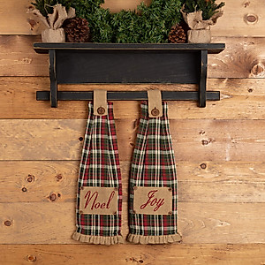 VHC Brands Forreston Joy and Noel Button Loop Set of 2 Kitchen Towel, Red