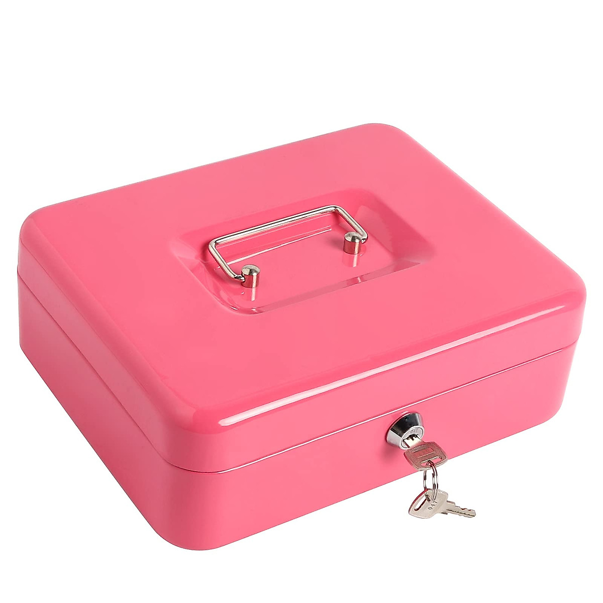 Kasten Cash Box With Money Tray and Key Lock, Money Organizer for Cash, 9.84"x 7.87"x 3.54", Medium Pink