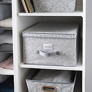 Laura Ashley Non-Woven Jumbo Storage Box, Dimensions: L16 x W16 x H10, Collapsible, Durable, Home Organization, Closet Storage, Grey