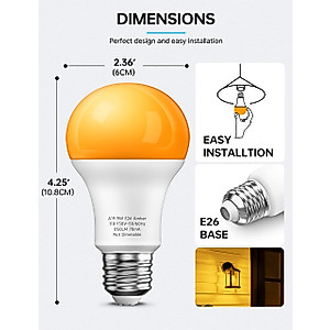 KINDEEP Amber Light Bulbs, 9W Amber Yellow LED Light Bulb, 2000K Soft Warm Light Bulbs, Bug Light Bulbs, 60W Equivalent, E26, for Bedroom, Nursery Room, Porch, Outdoor, Non-Dimmable, 4 Pack