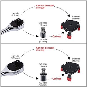 JDMON Universal Adjustable 3 Jaw Oil Filter Wrench Remover Tool for Removing Oil filters Range 2.4 inch from 3.8 inch in Diameter Include 1/2”-3/8” and 1/4”-3/8” Drive Adapter
