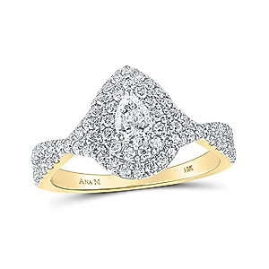14kt Yellow Gold Pear Diamond Tear Halo Bridal Wedding Engagement Ring 1 Cttw