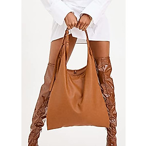 Like Dreams Womens Everyday Large Vintage Vegan Leather Hobo Tote Snap Shoulder Fashion Handbag Purse (Cognac)