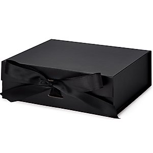 VGOODALL Black Gift Box,10.5 x 7.5 x 3.1 inches Gift boxes for Presents with Lids, Magnetic Closure Collapsible Groomsman Proposal Box with Ribbon Used for Halloween, Birthday, Anniversary Present