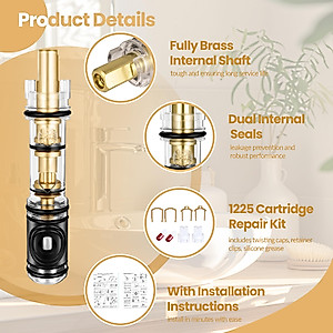 Fluronic 2 Pack 1225 Replacement Cartridge Compatible with Moen Single Handle Faucet/Showers, Dual Seal 1225/1225B Shower Cartridge Replacement Fits Bathroom Shower and Kitchen Sink Faucet Cartridge