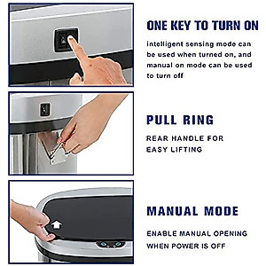 13 Gallon Trash Can Kitchen Waste Bins with Lid Touch Free Trash Garbage Can High Capacity 50 Liter Metal Automatic Trash Bins for Home Office, Brushed Stainless Steel