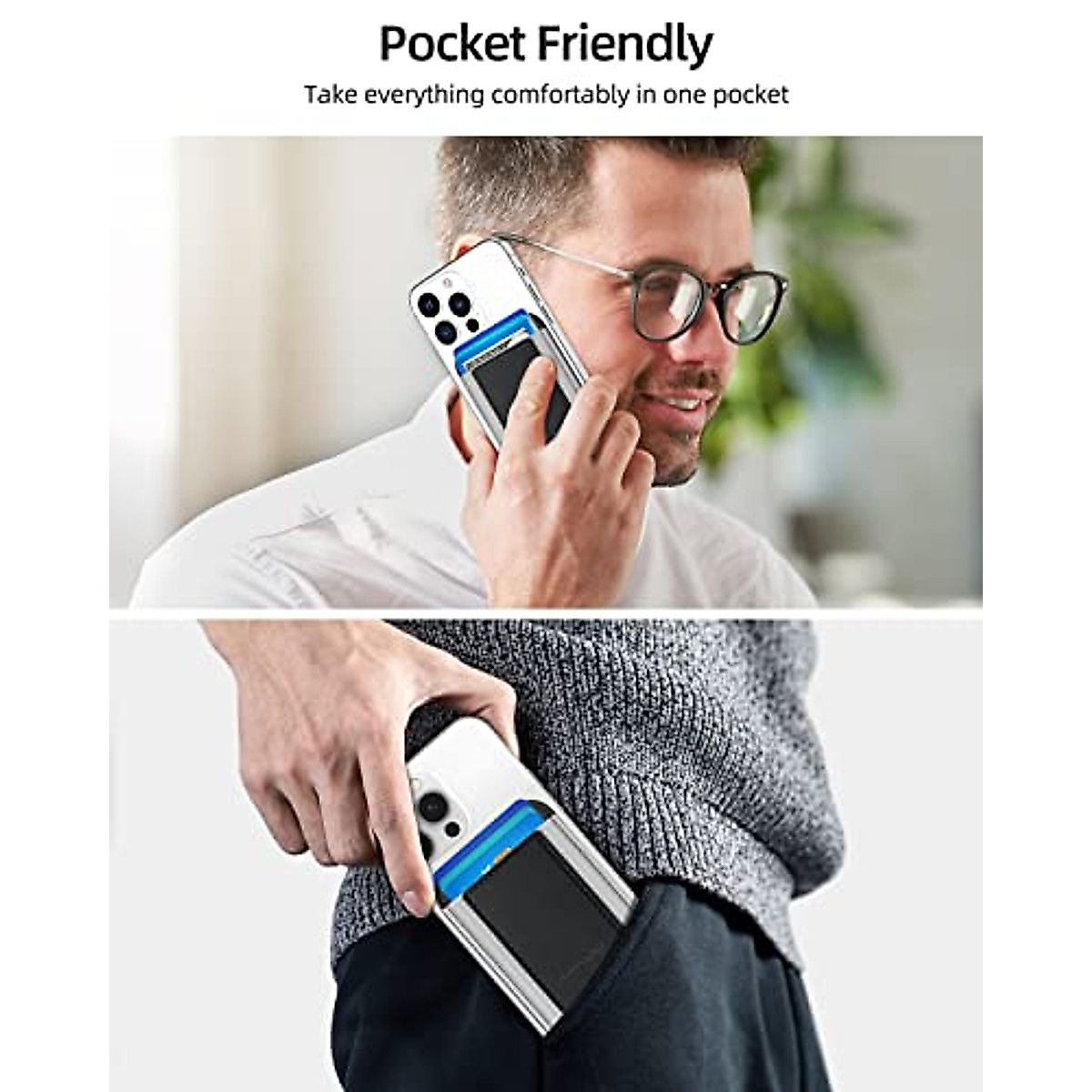 Phone Card Holder, Premium Leather Phone Wallet Stick On, Strong Adhesive Cell Phone Pocket Credit Card Holder for Phone Compatible with iPhone, Samsung & Most Smartphones, Fit 7 Cards, Black, 1 Pack