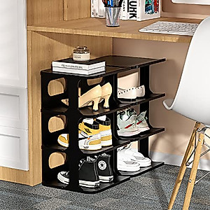 HAIXIN Shoe Racks for Bedroom Plastic Organizer for Closet 8 Tier Shoe Cubby Free Standing Shelves Cabinet Black Sneaker Storage For Entryway Vertical Tower