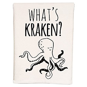 Moonlight Makers Classic Waffle Weave Hand Cloth, Bathroom/Kitchen Hand Towel, Xmas Gift Idea, Fast Absorbing Soft Kitchen Decor, Funny Design, Cute Dish Cloth, Pure 100% Cotton (What's Kraken)