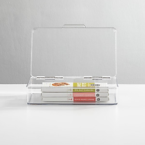 mDesign Plastic Kitchen Pantry and Fridge Storage Organizer Box Containers with Hinged Lid for Shelves or Cabinets, Holds Food, Snacks, Canned Drinks, Seasoning, Condiments, or Utensils, 6 Pack, Clear