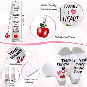 Sabary Christmas Teacher Appreciation Gifts Set Teacher Tumbler for Women, Teacher Cosmetic Bag Unisex Socks Code Bracelet Keychains Bookmark, Back to School Gifts Basket for Birthday Teachers' Day