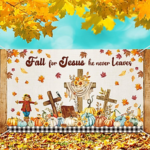 Harloon Fall for Jesus Banner Decorations Thanksgiving Pumpkin Backdrop Banner Autumn Party Background for Fall Thanksgiving Christian Religious Photo Booth Props Supplies, 71 x 43 Inch