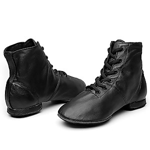 MSMAX Jazz Shoes for Women Black Leather Renaissance Boots for Men 8.5 M US Women