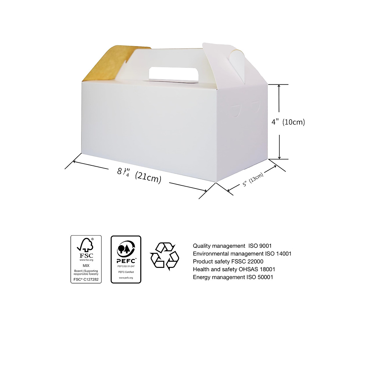 PandaPandaPPS 50 pcs White Gable Boxes (8.25"×5"×4") for Foods, Gifts and Party Favors Treat Boxes, Goodie Gift Boxes for Birthday, Wedding, Baby Shower