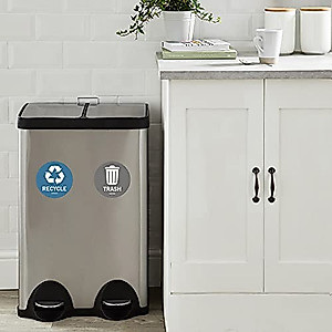 Sicol Plus Trash Recycle Stickers Recycle Bin Decals and Trash can Stickers 4 x 4 Inches Round (Aquamarine/Gray) UV Protected Indoor and Outdoor Self Adhesive Vinyl Stickers (4x4 Inch 04 Pcs Round)