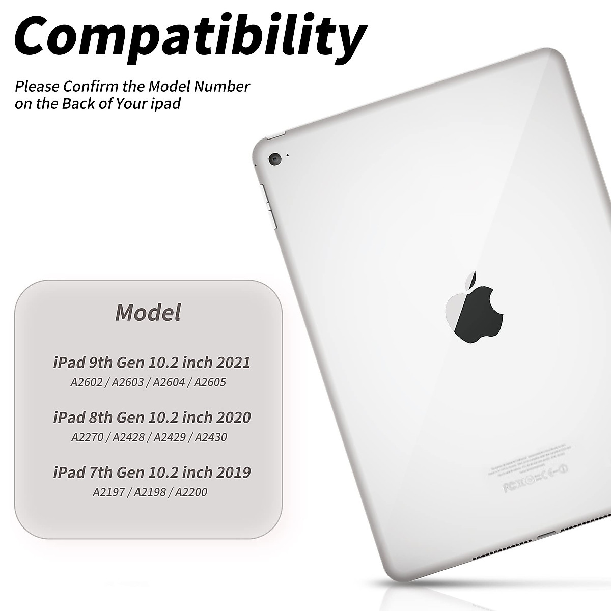 Aoub Keyboard Case for iPad 9th Generation 2021/8th Gen 2020/7th Gen 2019 10.2 Inch, Detachable Wireless Bluetooth Keyboard, Stand Folio Keyboard Cover with Pencil Holder, Auto Sleep/Wake, Gray White