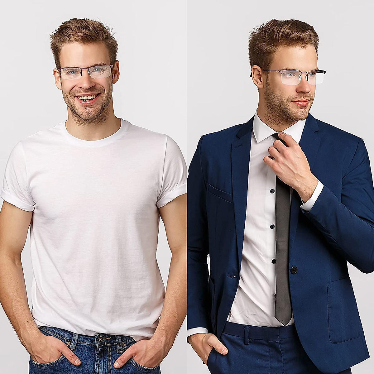 HUYAOPT 2-Pack Blue Light Blocking Reading Glasses Men Women Spring Hinge Computer Reading Glasses Metal Frame (Mixed Color, 2.0