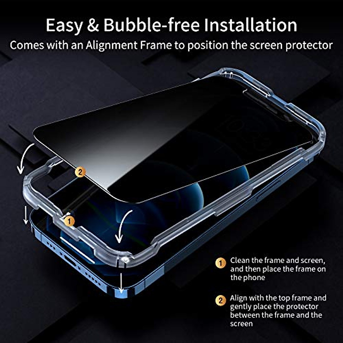 UNBREAKcable Privacy Screen Protector for iPhone 12 / iPhone 12 Pro, Shatterproof Tempered Glass [True 28°Anti Spy] [9H Hardness] [Easy Installation Frame] for iPhone 12,12 Pro 6.1 inch - 2 Pack