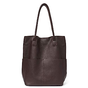 STEPHIECATH Genuine Leather Women's Shoulder Bag Large Casual Soft Real Leather Skin Tote Vintage Snap Basket Carry Bag (COFFEE)