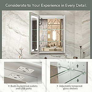 TokeShimi 40x32 Surface Mount Medicine Cabinet Mirror with Electrical Outlet, Frontlit Anti-Fog 3 Colors Temperature Dimmable Surface or Recessed Mount for Bathroom Vanity and Modern