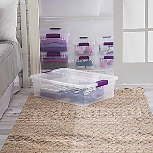 Sterilite 17551706 32 Quart/30 Liter ClearView Latch Box, Clear with Sweet Plum Latches, 6-Pack,Sweet Plum Handles