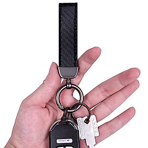 Wisdompro Carbon Fiber Style Car Keychain, Microfiber Leather Key Chain, Universal Key FOB Keychain Holder for Men and Women, with Anti-lost D-ring, 3 Keyrings - Black (with flat connector)