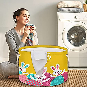 Happy Easter Funny Rabbits (15) Large Round Baskets for Storage Laundry Baskets with Handles Blanket Storage Basket for Bathroom Shelves Bins for Organizing Nursery Hamper Girl Boy