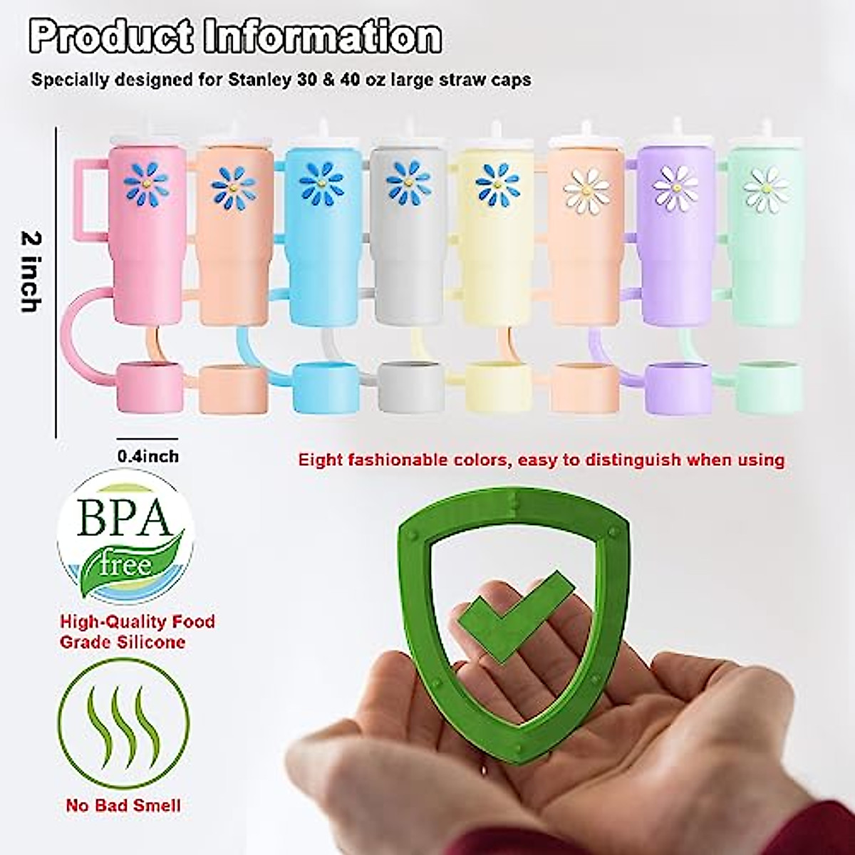 EXQUILEG Straw Covers Cap Fit for Stanley Cup, 8Pcs Silicone Straw Toppers Compatible for Stanley 30&40 Oz Tumbler, 10mm Drinking Straw Tip Covers Fit for Stanley Cups Accessories