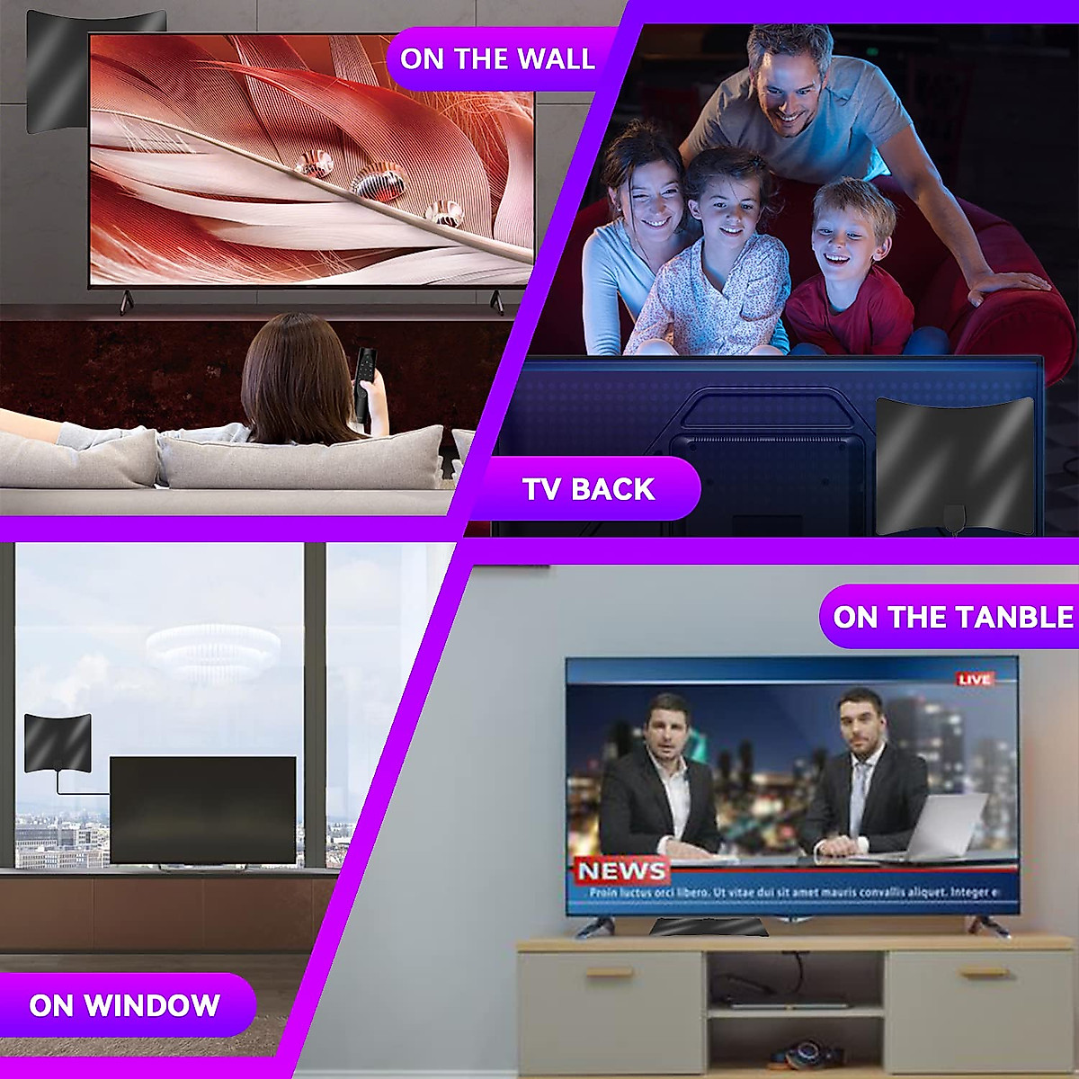 TV Antenna, 2023 Newest HDTV Indoor Digital TV Antenna 450 Miles Range with Amplifier Signal Booster 4K HD Free Local Channels Support All Television - 15ft High Performance Coax Cable (Black)