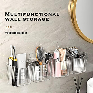 MZYIWUU 4 Pack Acrylic Wall Mount Organizer, Adhesive Cabinet Door Storage Bins, Clear Makeup Containers, Stackable Organizer Basket for Kitchen, Bathroom, Cabinet, Pantry, Office