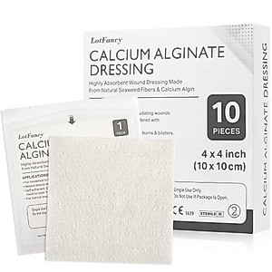 LotFancy Calcium Alginate Wound Dressing Pads, 4"x 4" Patches, 10 Pack, Non-Stick Padding, Highly Absorbent Dressing, Soft Comfortable Medical Wound Dressing for Skin Healing Support