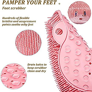 Shower Shower Foot & Back Scrubber，New Wall Mounted Back Scrubber, Silicone Bath Massage Cushion Brush with Suction Cups，Bathroom Wash Foot Mat Exfoliating Dead Skin Foot Brush (Pink)