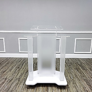 FixtureDisplays® Acrylic Podium Wood Pulpit Large Lecterm for Church School Conference Plexiglass Events Hotel Party Rally 10014-NPF