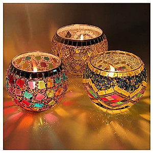 IIQ Votive Candle And Tealight Holders for Table, Handmade Stained Glass Beauties for Home Decor/Party Decorations
