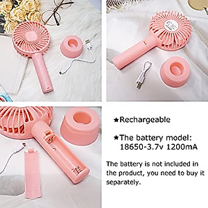Honbay Handheld Rechargeable Fan Portable USB Fan Mini Hand Fan with Base for Home/Office/Travel - 3 Speeds, 4 Hours - Battery not Included (Pink)