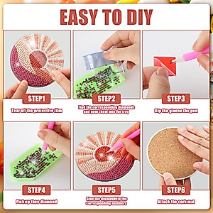 Vesici 8 Pcs Diamond Art Coasters with Holder Cat Shaped DIY Diamond Art Coasters Diamond Art Kits Diamond Crafts Coasters for Adults Kids Beginner Gift Supplies (Boho)