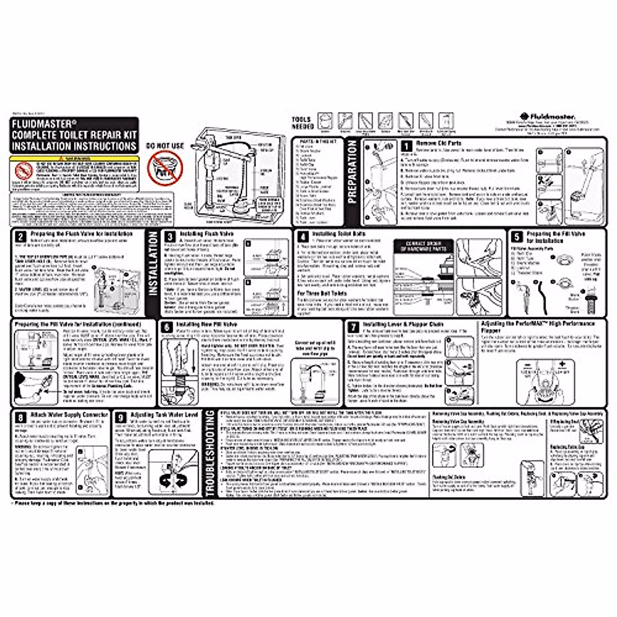 Fluidmaster 400AKR Universal All in One Toilet Repair Kit for 2-Inch Flush Valves, Easy Install