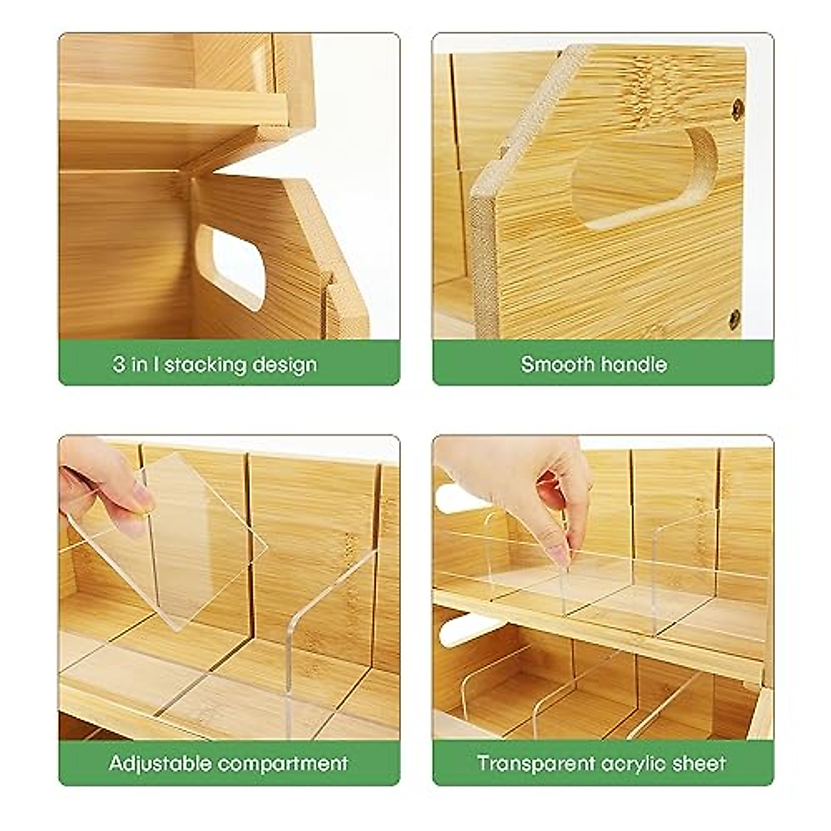 Bamboo Tea Bag Storage Containers- Tea Organizer for Tea Bags Cabinet- Tea Caddy Packet Rack Teabag Shelf Coffee Holders for Office Kitchen- Wooden 3 Tier