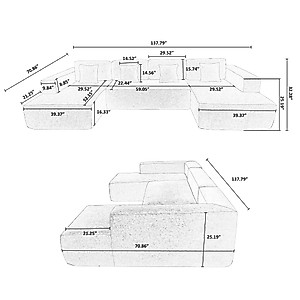 VASOENY 137.8" X 70.9" U Shape Modular Sectional Sofa, Chenille Fabric Oversized Sectional Sofa, 6 Seat U Shaped Couch with 4 Pillows for Living Room, Bedroom, Office, No Assembly Require