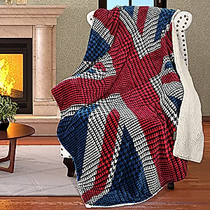Catalonia Union Jack Blanket, UK Flag Sherpa Fleece Blanket | Super Soft, Warm, Reversible | for Couch Bed, Gift for British, 50X70 inches