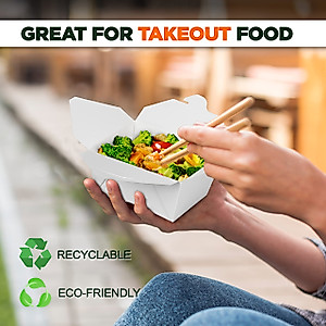 Fit Meal Prep 50 Pack 30 oz Paper Take Out Containers 5 x 4.2 x 2.5 - White Lunch Meal Food Boxes #1, Disposable To Go Packaging, Microwave Safe, Leak Grease Resistant for Restaurant and Catering