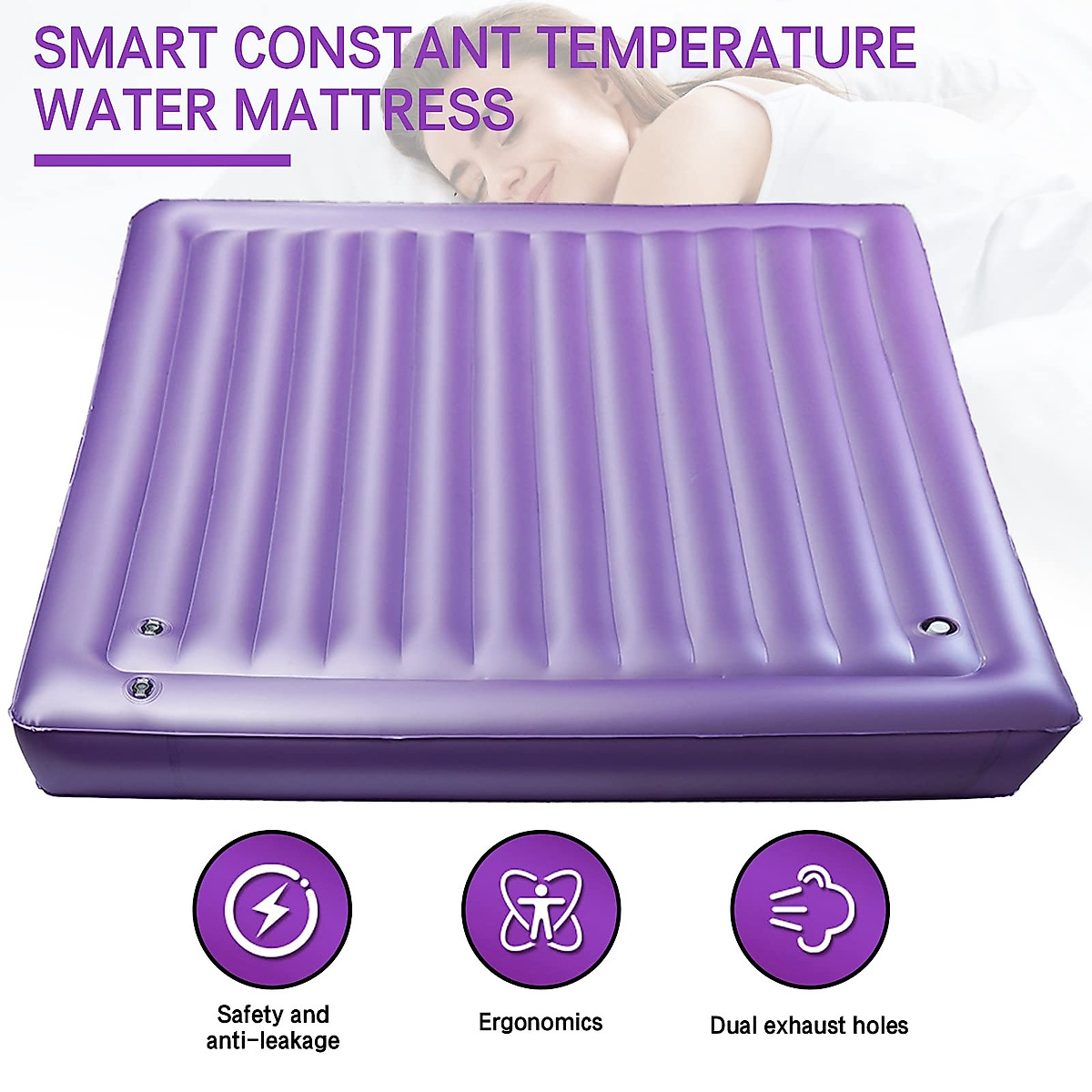 NA Square Waterbed Mattress - Water and Air Dual Purpose Waterbed Insert Mattress High Capacity Water Bed Full Size (Full，54×75x7.9inch, 95% Small Wave)