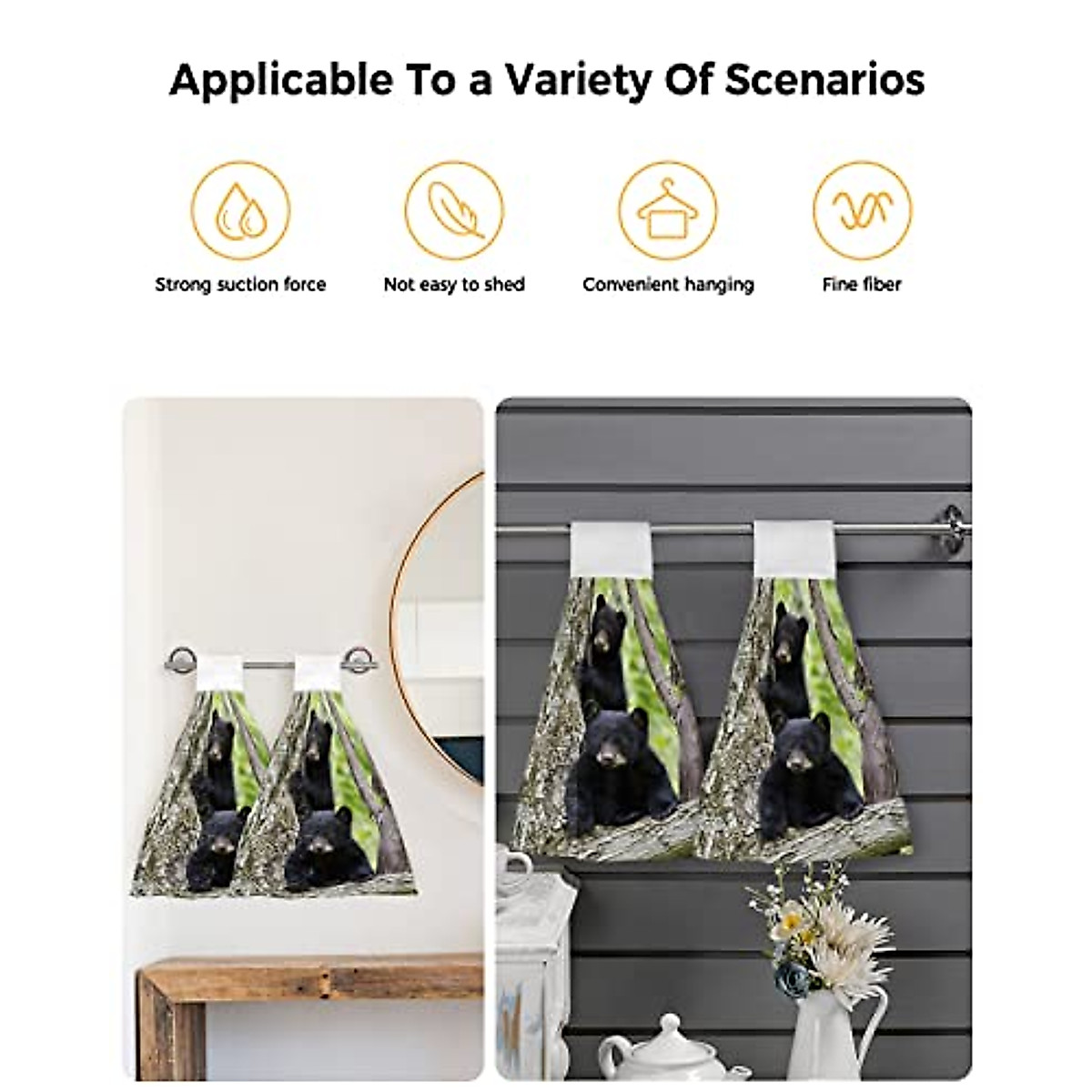 Hanging Hand Towels Kitchen Towel Cute Little Black Bear in a Tree Bathroom Hand Towels with Loop Tie Towels Soft,Absorbent Tea Bar Towels,1pc