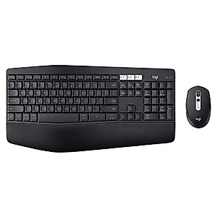 Logitech MK825 Wireless Keyboard/Mouse Combo, Full-Size Keyboard with XL Cushioned Palm Rest, Bluetooth or Unifying Receiver Connectivity, Black (Renewed)