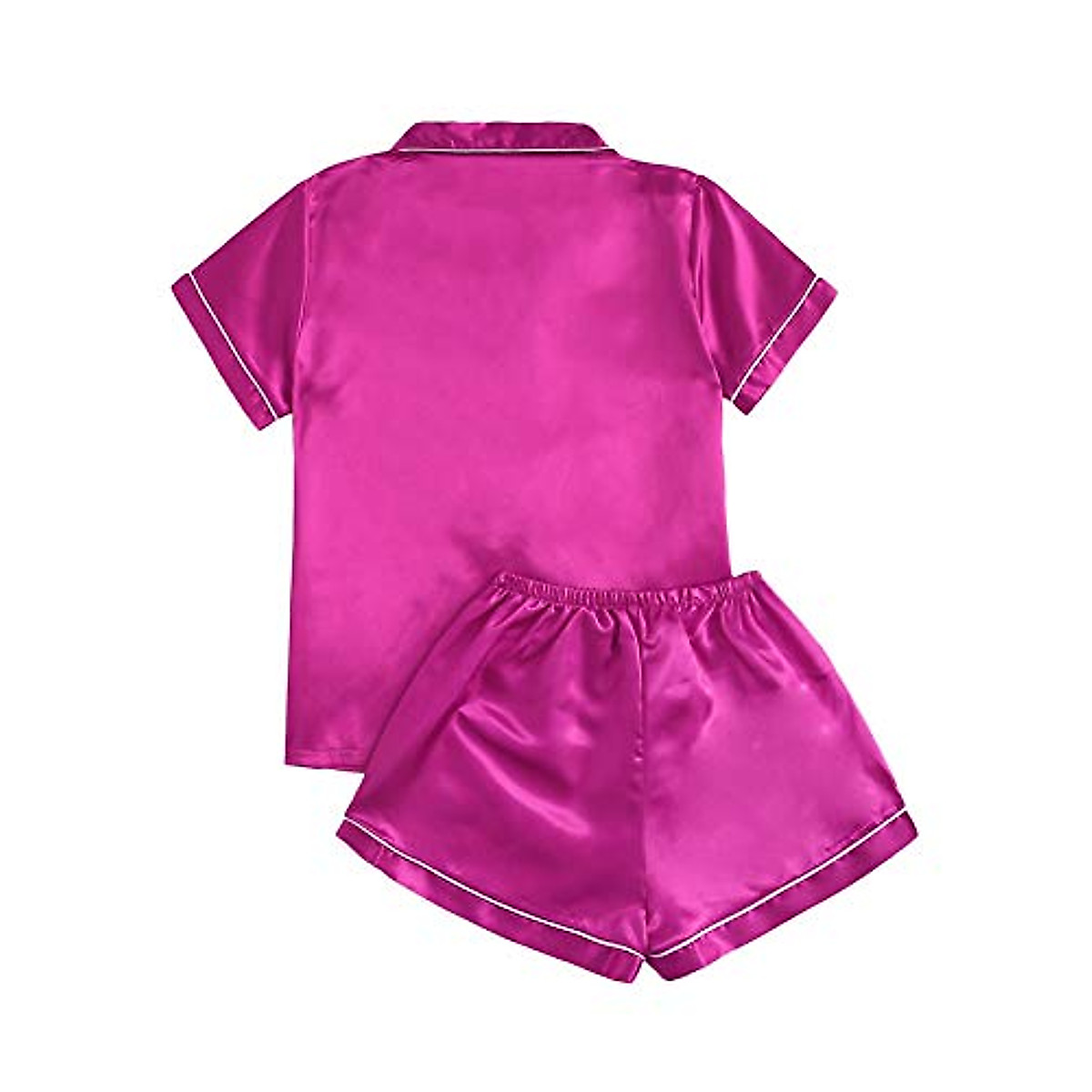 SweatyRocks Women's Short Sleeve Sleepwear Button Down Satin 2 Piece Pajama Set Hot Pink Small